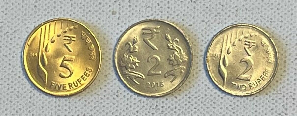 Индия набор 2 2 5 рупий 2016 - 2021 года UNС Мешковые (3шт.)