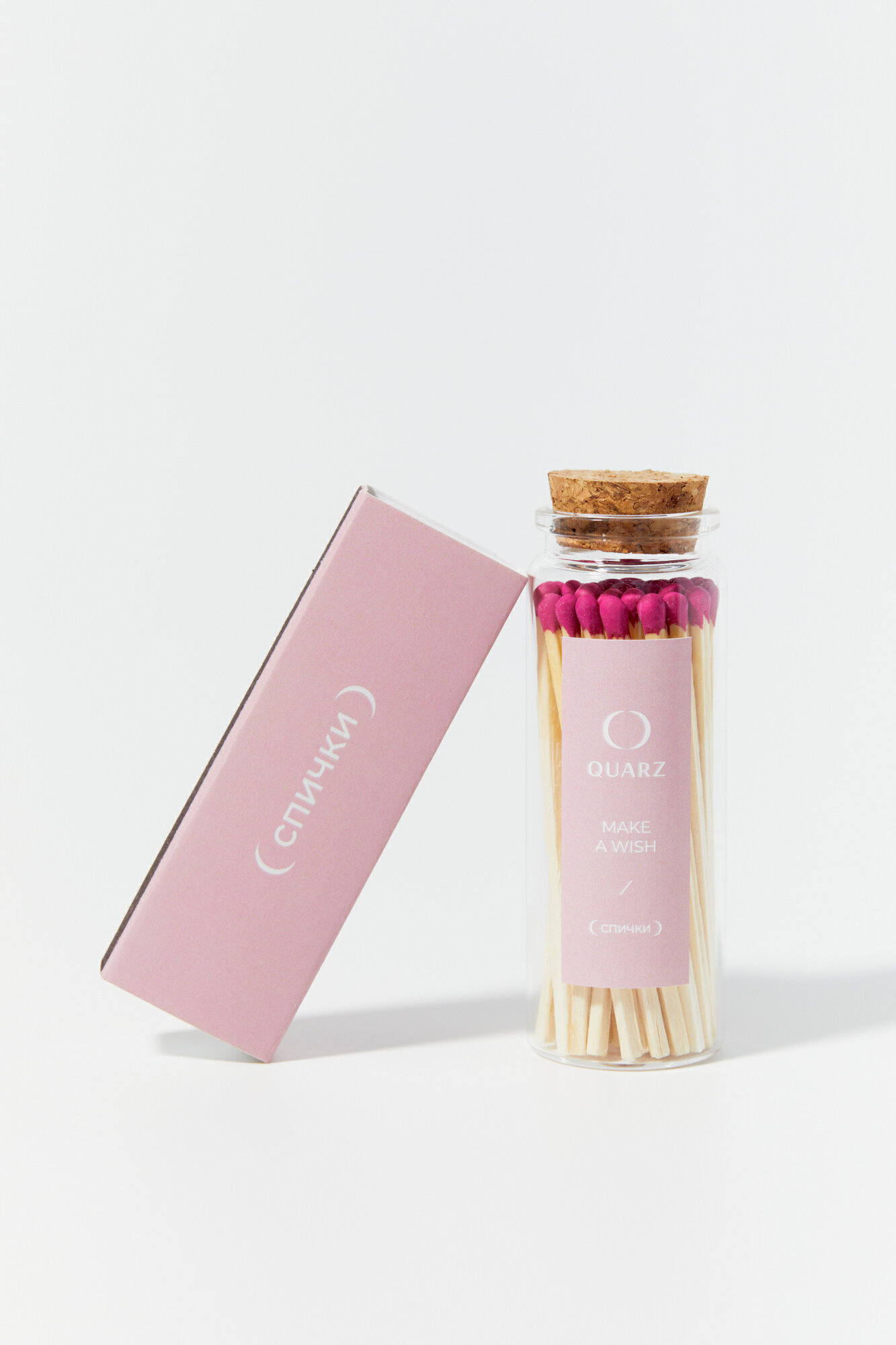 Длинные спички QUARZ для свечей розовые / набор стеклянная колба (35 шт) + коробок (20 шт)