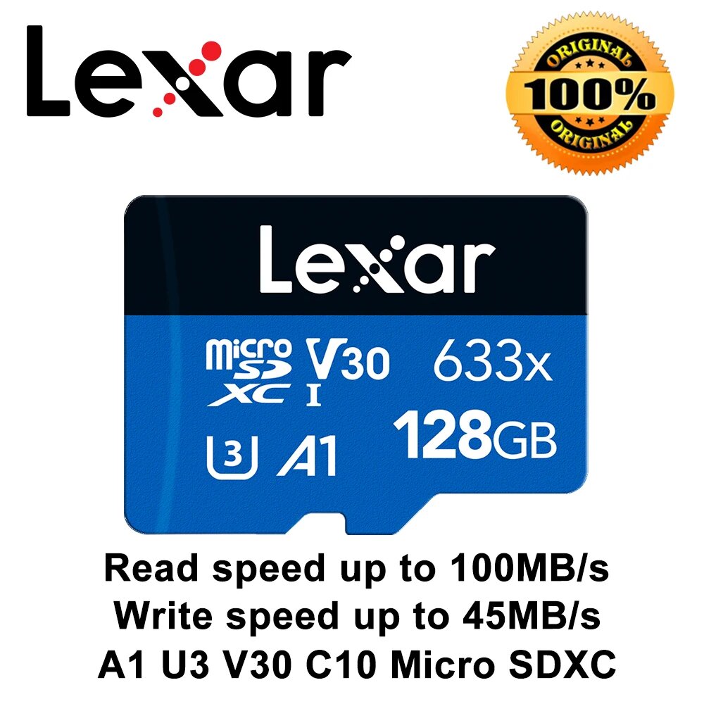 Lexar карта памяти microSD Class 10 A1 32/64/128/256/512 ГБ 633X-128GB