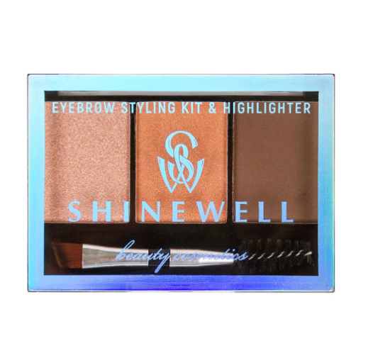 Shinewell Eyebrow Styling Kit & Highlighter Набор для моделирования бровей с хайлайтером №bp3-03 персиковый+темно-коричневый+коричневый