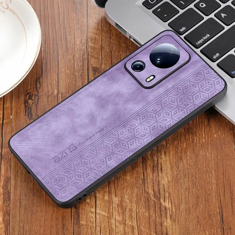 Чехол на Xiaomi 13 Lite с принтом на Сяоми 13 лайт, Ксиоми 13 лайт защитная кожаная накладка с узором (сиреневый)