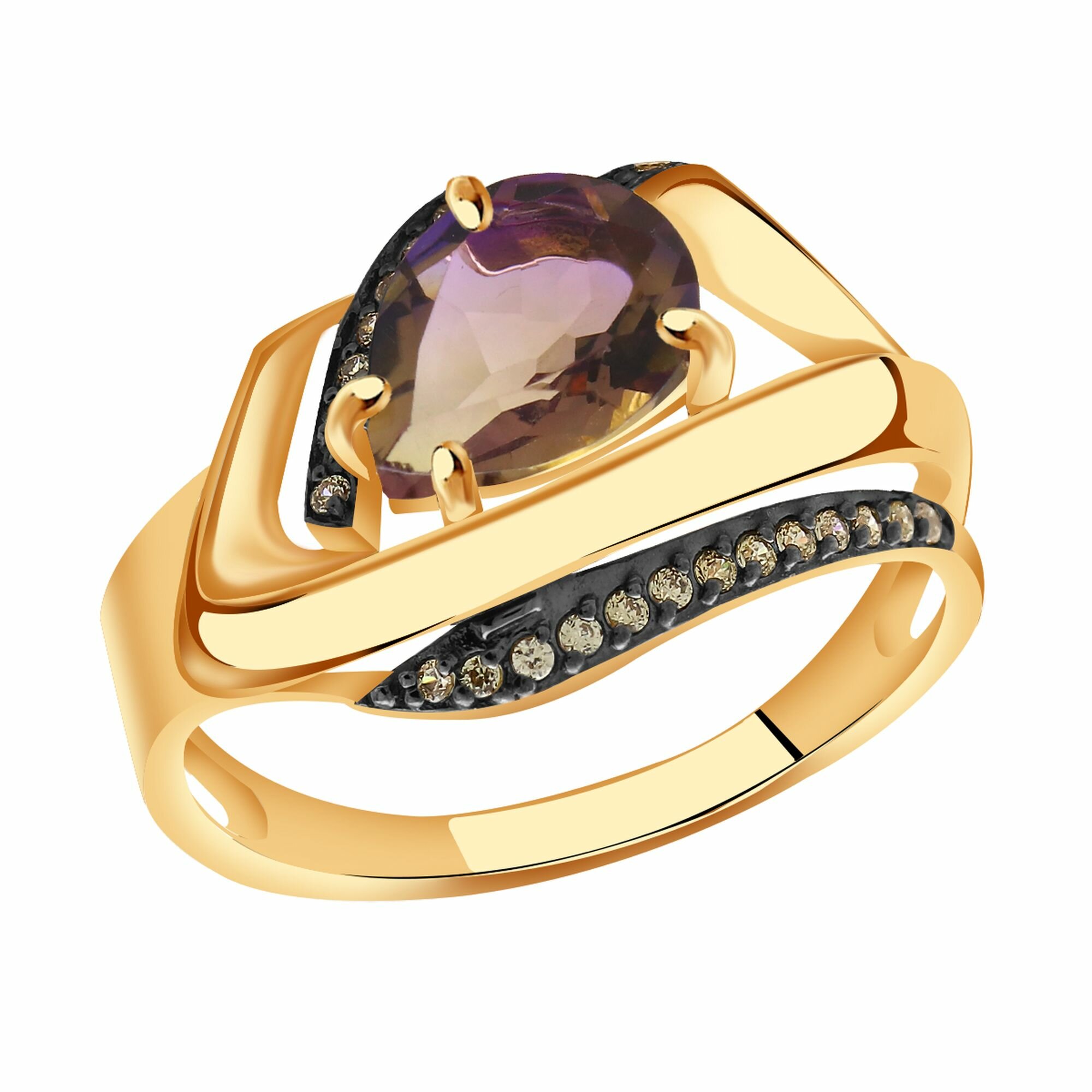 Кольцо, красное золото, 585 проба, фианит, аметрин