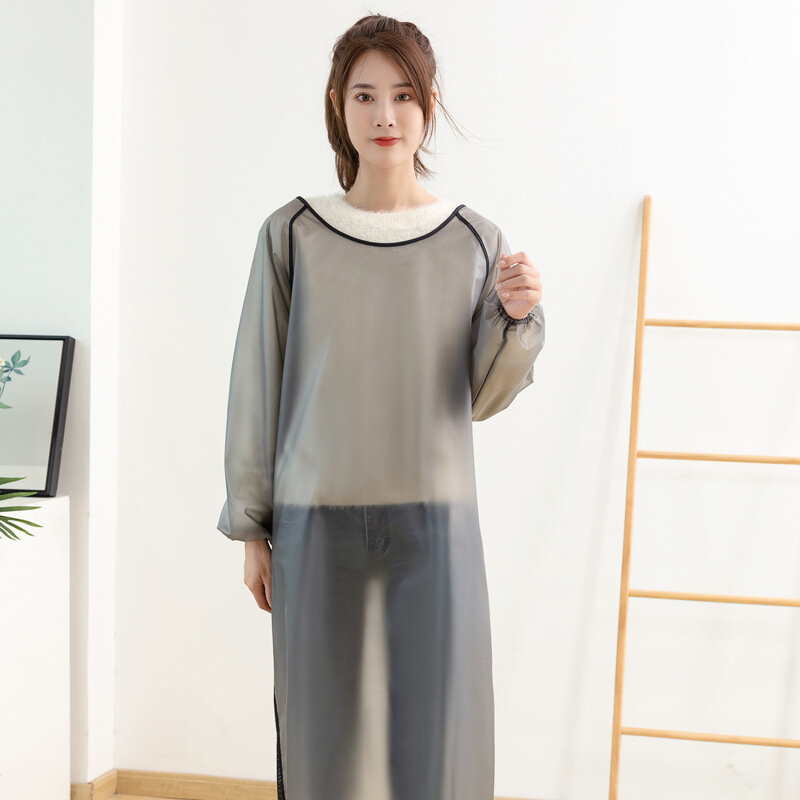 Кухонный водонепроницаемый и маслостойкий фартук для женщин, длинный рукав, рабочая одежда, TPU фартук, для домашнего использования, с возможностью печати логотипа, с рукавами, маслопоглощающий