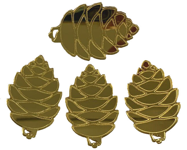 Украшение зеркальное золотое Шишки 4 шт. (Набор из 3 шт.)