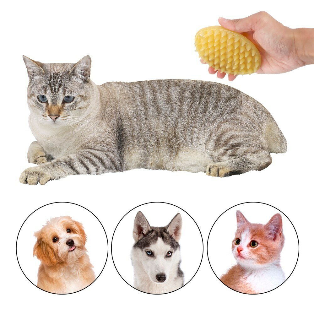 Силиконовая щетка для собак и вычесывания кошек. Чесалка для кошек. Пуходёрка для короткой и средней шерсти, подшерстка у домашних животных. Груминг. Doggy Man - Honey Smile