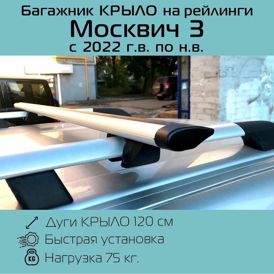 Багажник на рейлинги для Москвич 3 2022 г. в. -по н. в. / Moskvich 3 Крепыш крыло 120 см