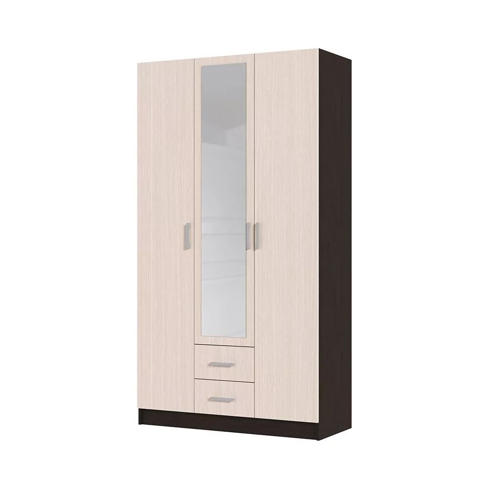 Шкаф 3-х створчатый с ящиками и зеркалом «Трио» (Венге/Дуб белфорд) 120х50х220