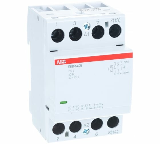 Контактор ABB ESB63-40N-06 модульный 63А АС-1, 4НО, катушка 230В AC/DC 1SAE351111R0640