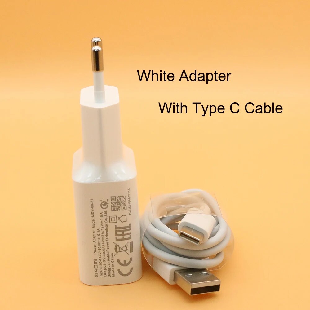 Оригинальное зарядное устройство Mi8 QC3.0 Quick, 12 В, 1,5 А, 9 В, 2 А, европейская вилка, адаптер для быстрой зарядки, кабель типа C для Mi 8 Se, 8, 6, Mix 3, 2s, 2, Max 3, A2, A1 White EU With Type C