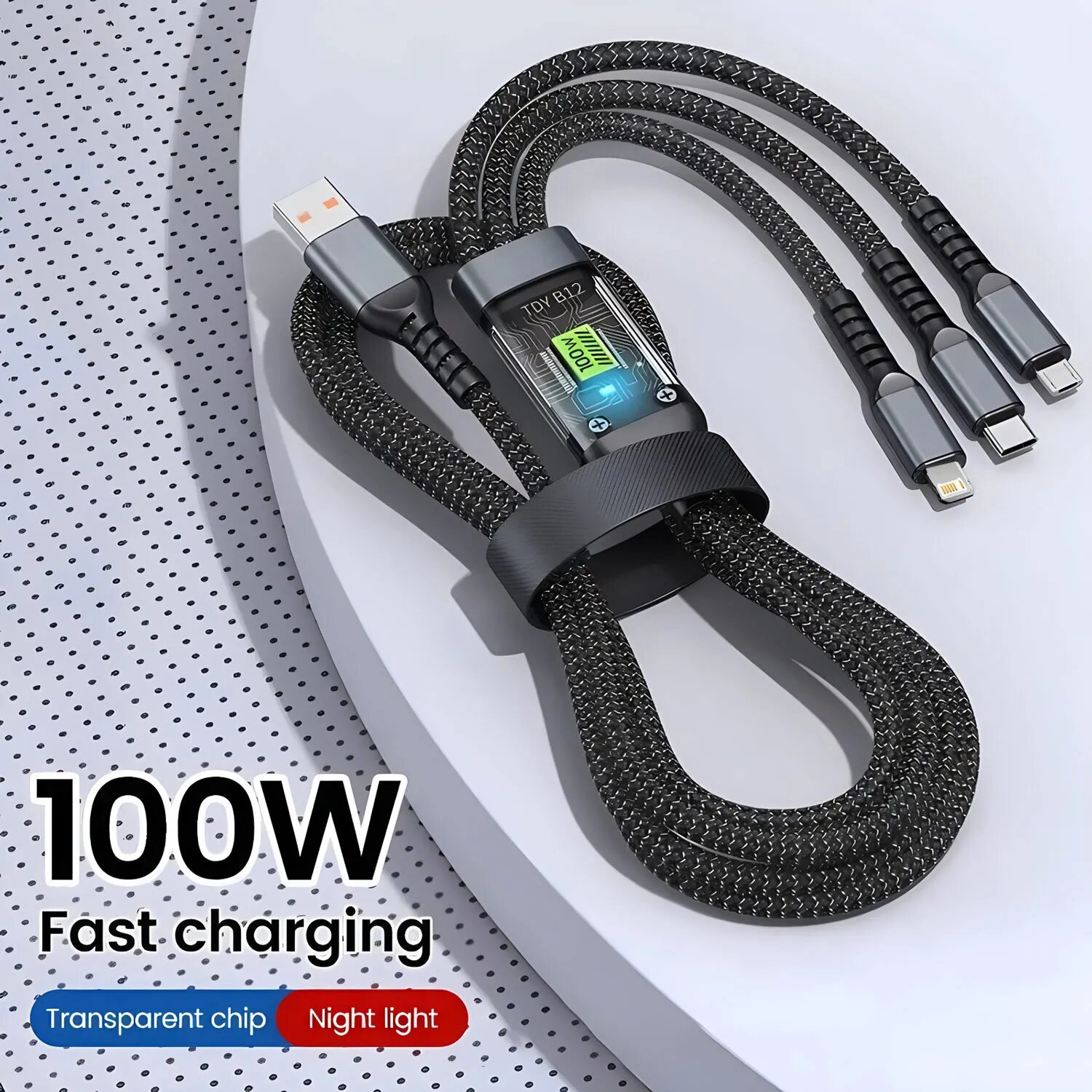 Кабель Для Быстрой Зарядки 3-в-1 Type-C 6A 100W С Функцией Передачи Данных Micro USB Для iPhone, Samsung, Xiaomi