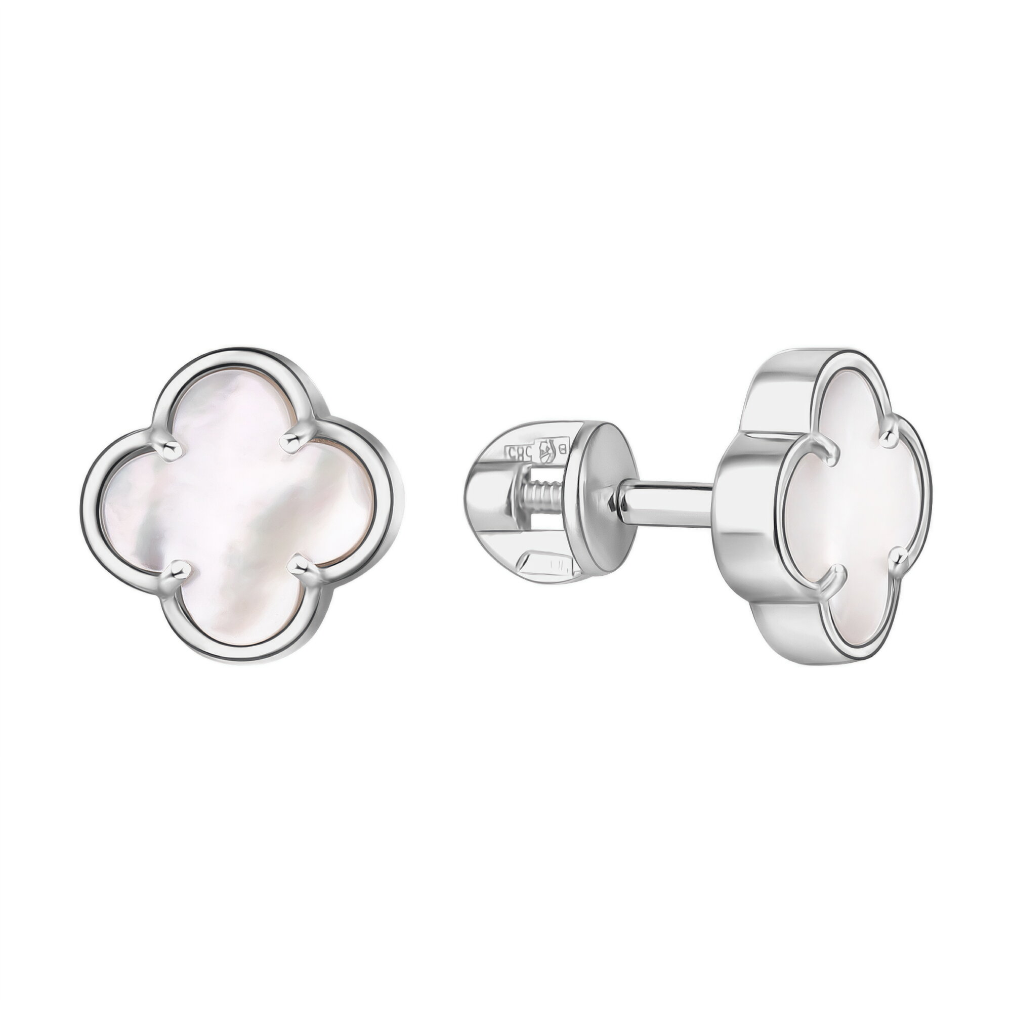 Серьги пусеты, белое золото, 585 проба, перламутр