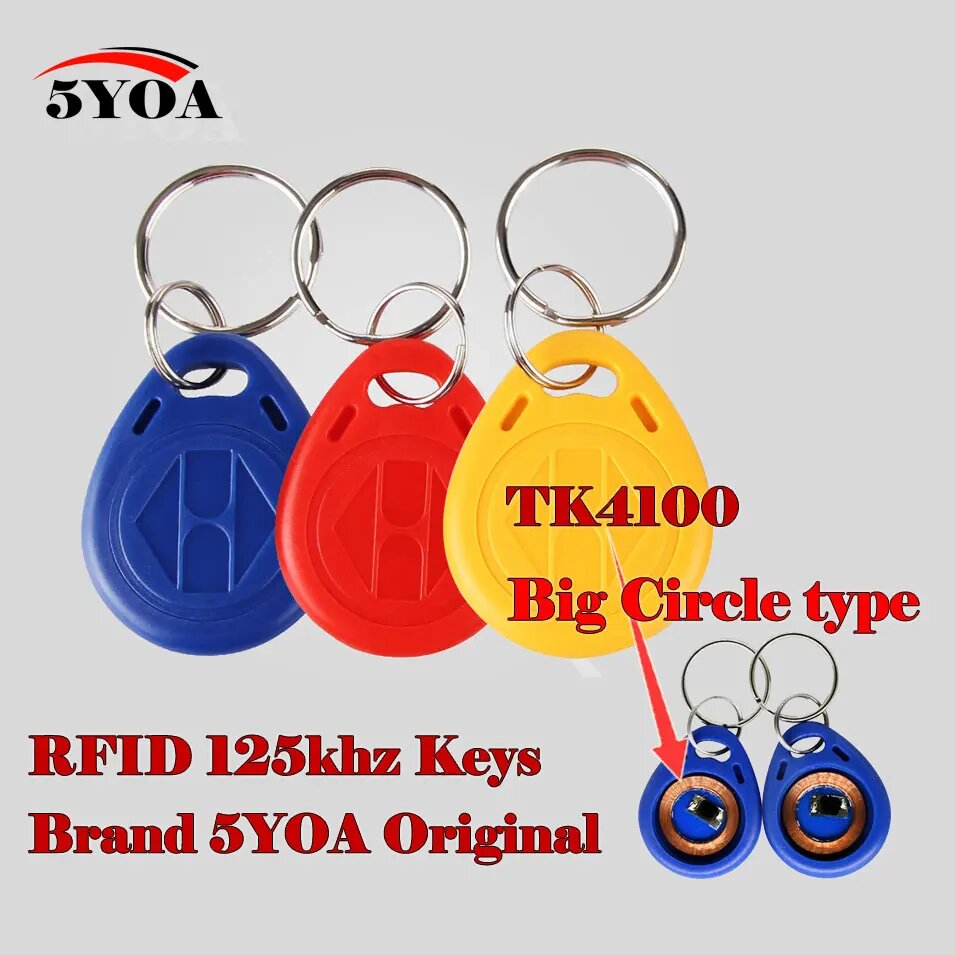 10 шт, RFID-метка, ключ, большой круг, брелок, кольцо, 125 кГц, чип бесконтактной идентификационной карты TK EM 4100/4102 для контроля доступа, посещаемости