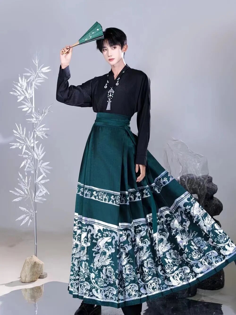 Ханьфу платье с золотой юбкой в виде лошади, полиэстер Изумрудный, L L 55-67kg, green set