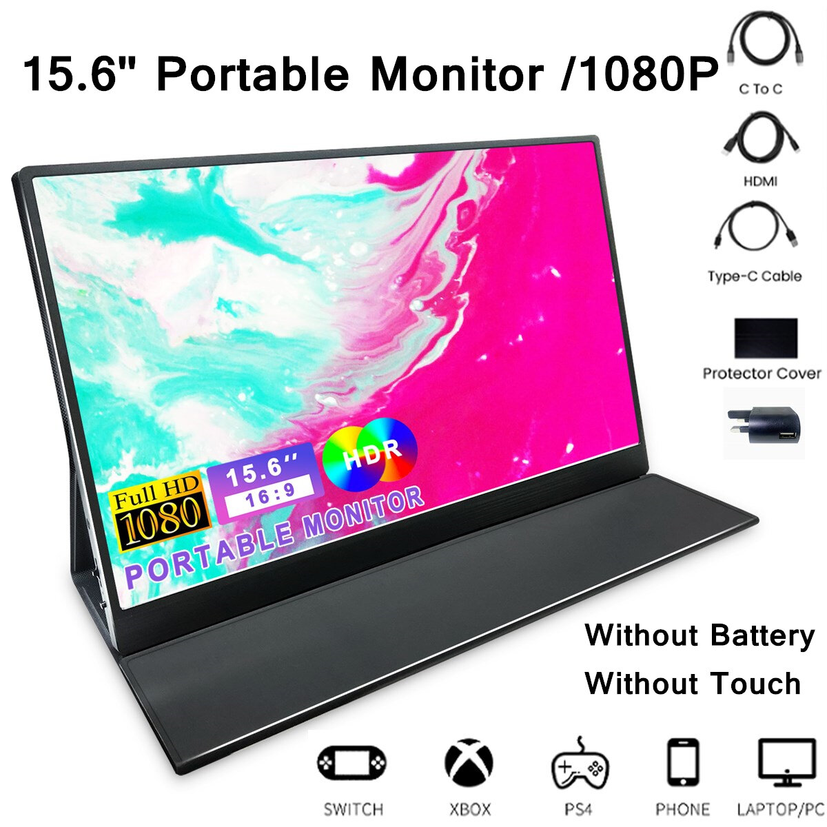 Портативный монитор 15,6", FHD 1080P, ультратонкий, IPS