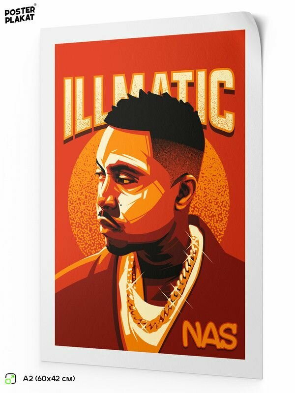 Постер NAS НАС на стену для интерьера, музыкальный, хип-хоп артисты, рэп, А2 (60 х 42 см), Постер Плакат