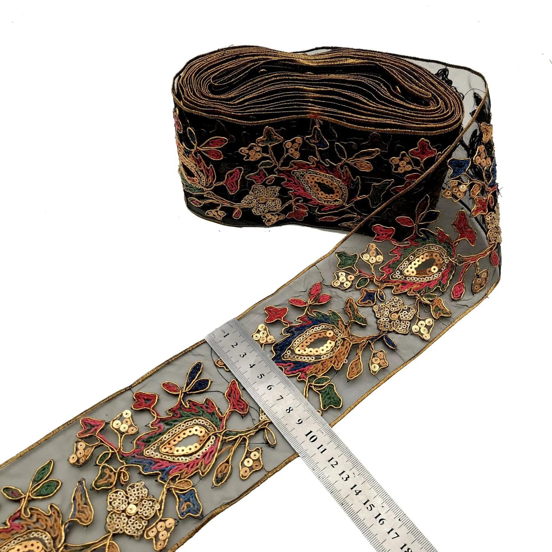 Полиэстер кружево с пайетками для декора 1 метр