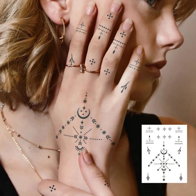 1 шт, водостойкая временная татуировка-наклейка, черная хна, тотемы, татуировка на запястье, женская татуировка на палец, боди-арт, поддельная татуировка для женщин и мужчин