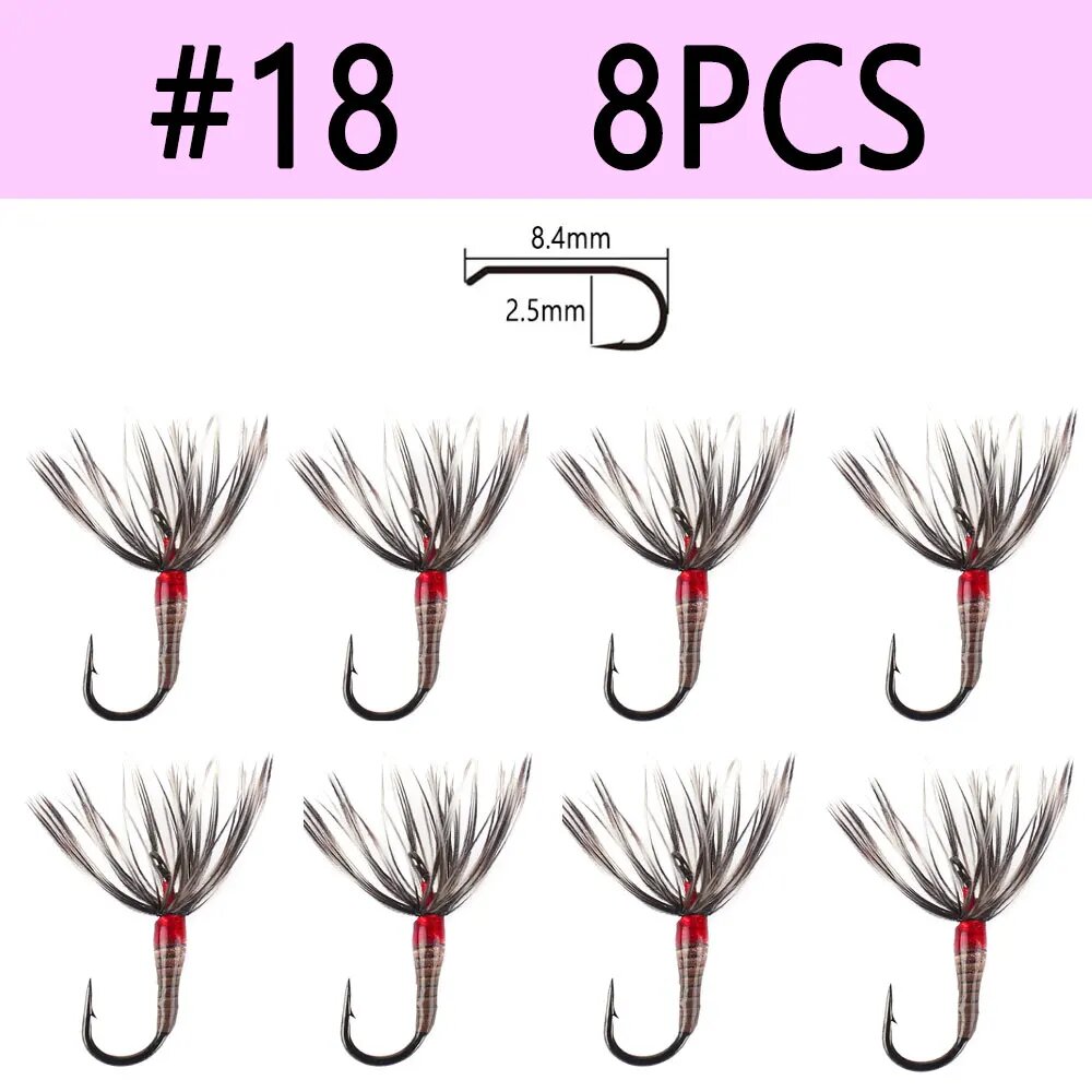 Bimoo Мухи для рыбалки Tenkara 8 шт. #14 #16 #18 8pcs Size 18