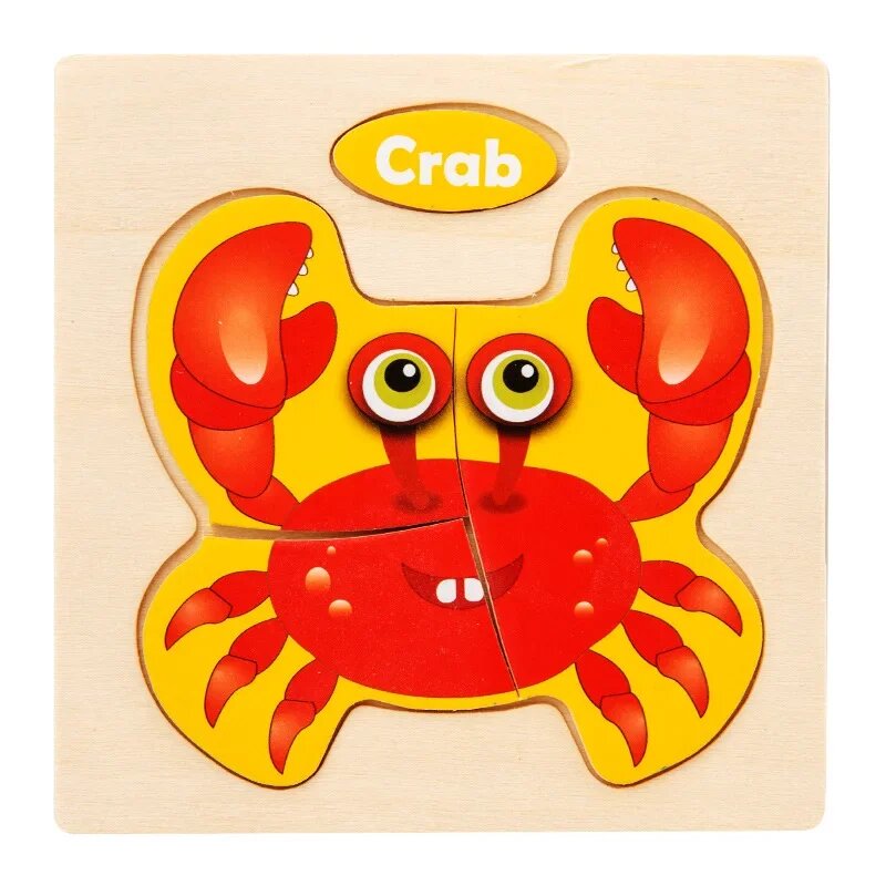 Деревянные 3D головоломки VOKMASCOT с животными для детей от 3 до 6 лет 12-crab