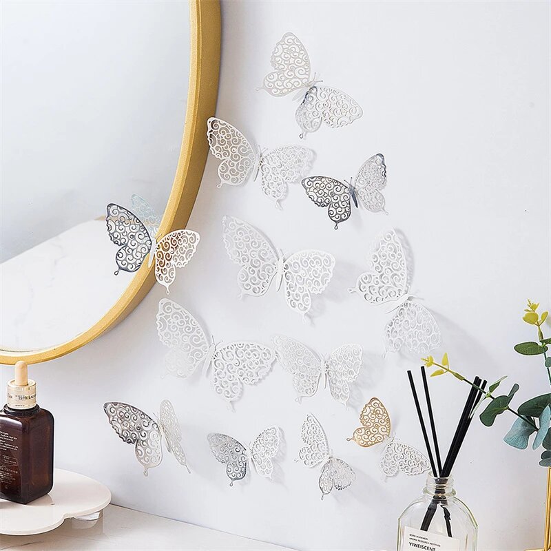 3D наклейки бабочки бумага 12 шт Белый, A Silver