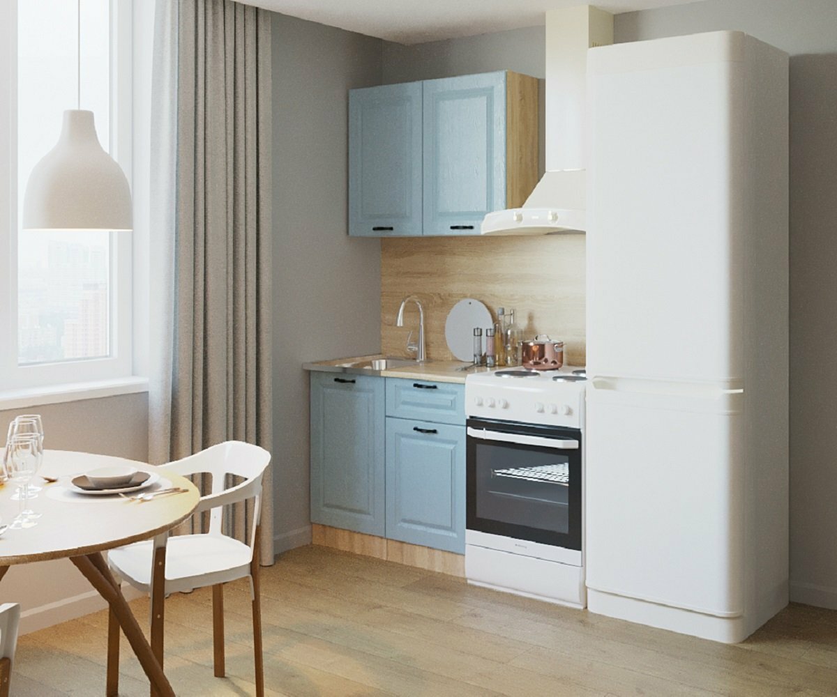 Кухонный гарнитур РоялВуд Голубой Вегас, длина 1000 мм, фасады МДФ
