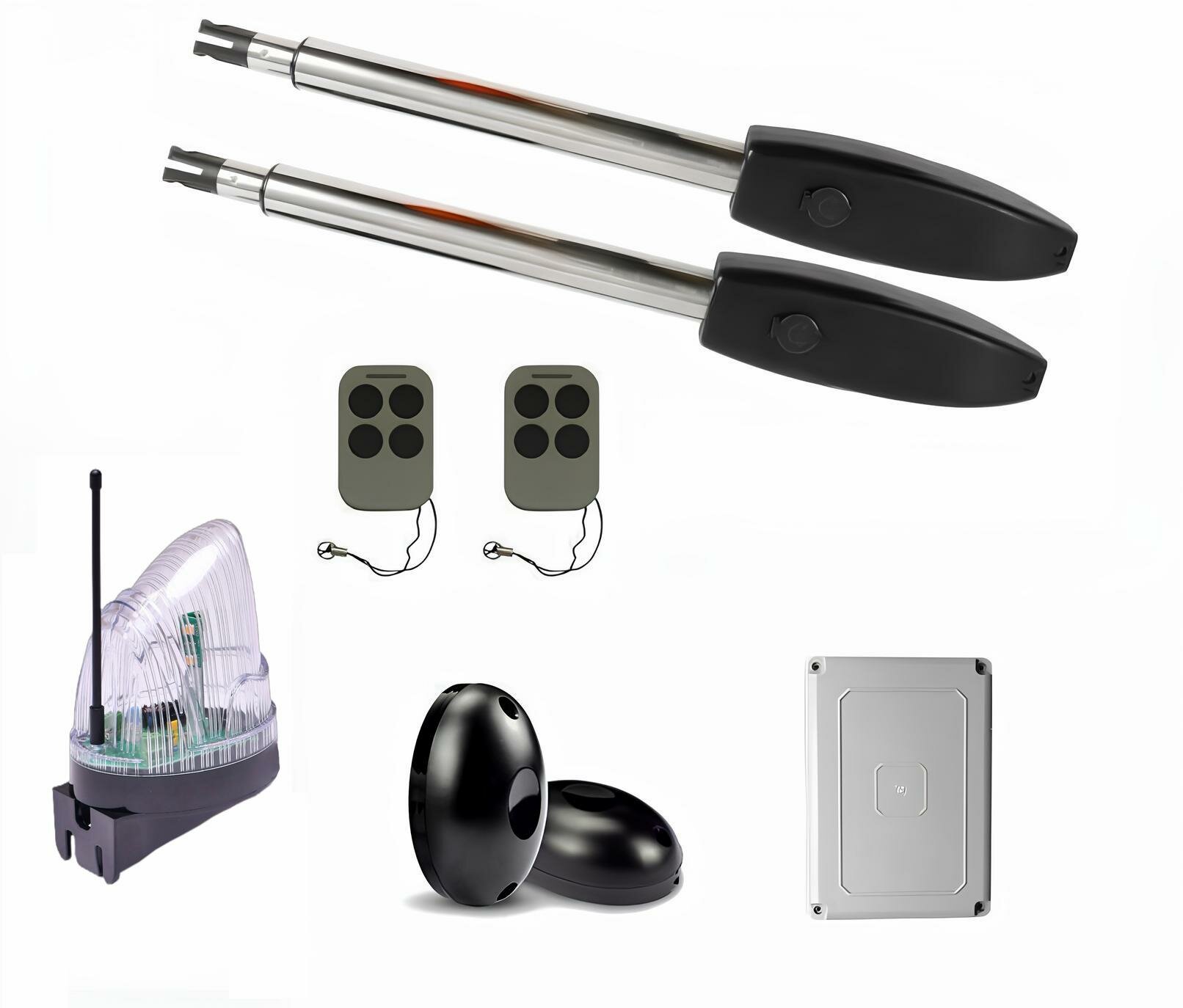 Автоматика для распашных ворот KSW-2500 FULL-5K, комплект: 2 привода, блок управления, 2 пульта, фотоэлементы, лампа