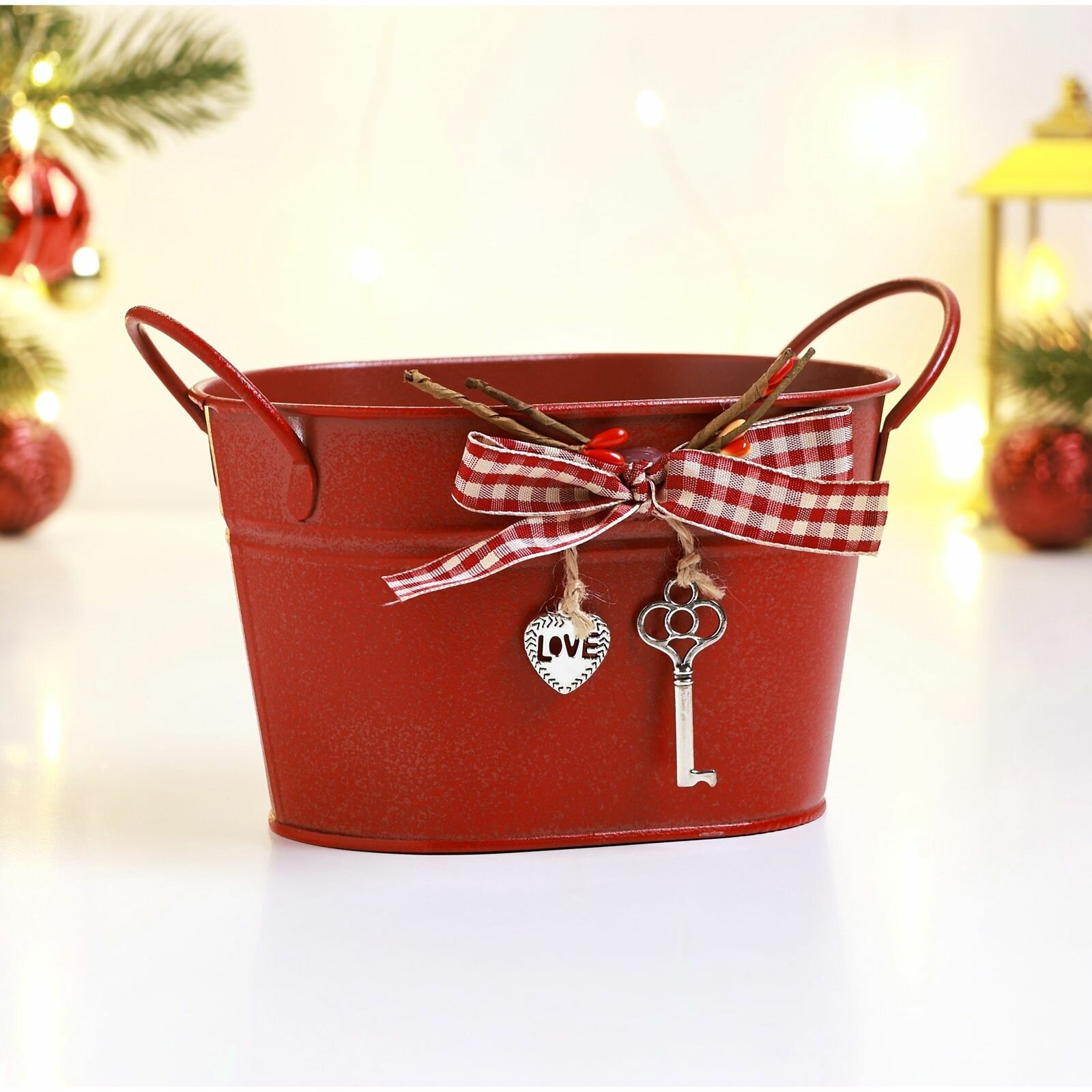 Кашпо для цветов "Ведерко Рустад" красное, 14 х 11 х 9 см