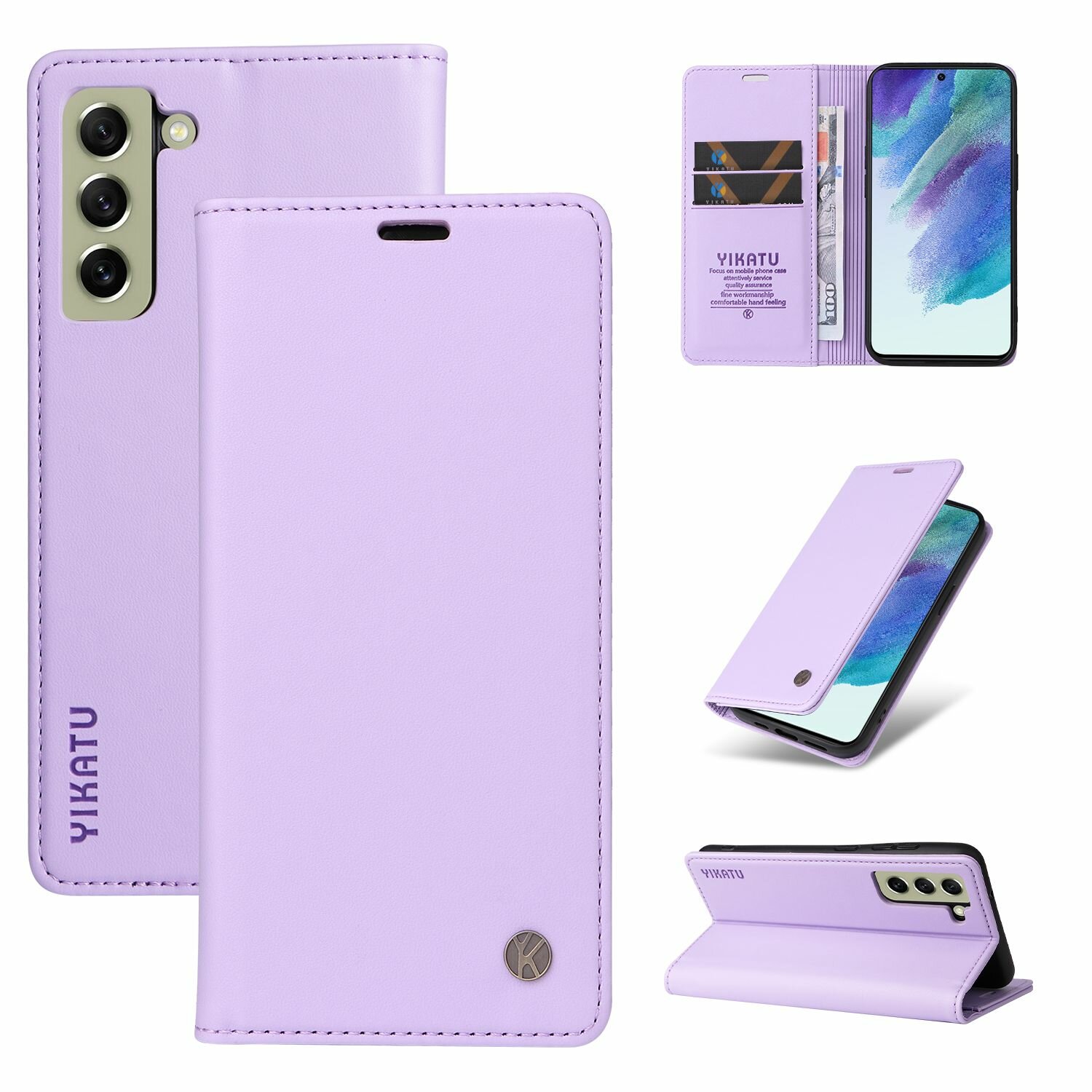 Кожаный флип-чехол для Samsung Galaxy S21 FE (Самсунг Галакси С21 ФЕ, S21FE) с магнитом, отделением для карт и отделением для бумажника