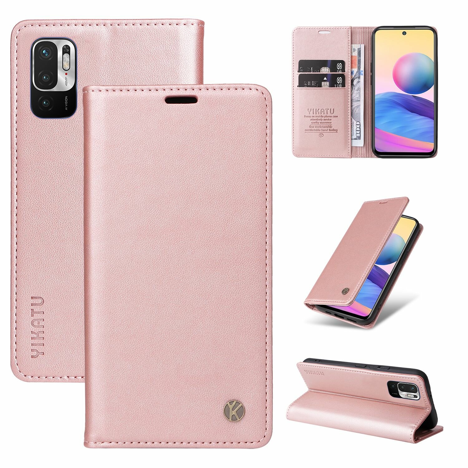 Кожаный флип-чехол для Xiaomi Redmi Note 10 5G и Poco M3 Pro и Redmi Note 10T / Редми Нот 10 5G и Поко М3 Про и Редми Нот 10Т 5G с магнитом, отделением для карт и отделением для бумажника