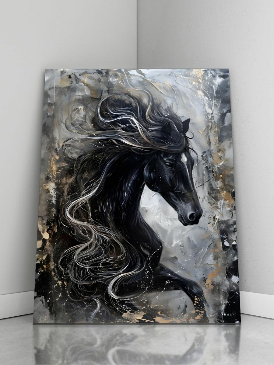 Картина Конь вороной 50х70 1 шт, на деревянном подрамнике