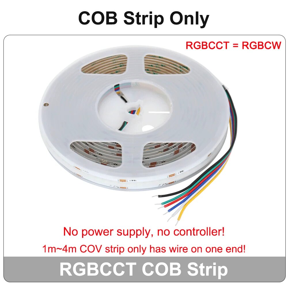 Cooleeon RGB CCT COB светодиодная лента 24В 5м/10м LED Strip Only, 5m (16.4FT)
