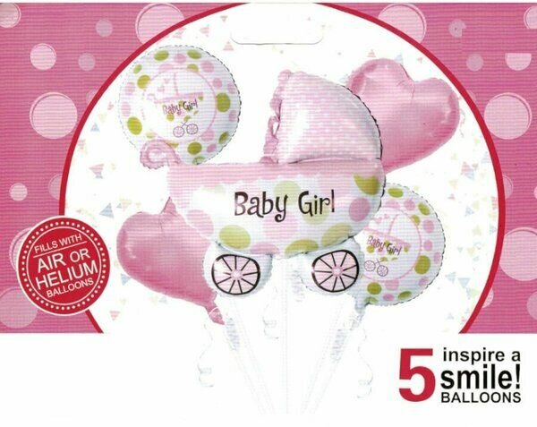 Набор фольгированных шаров "Колясочка"(5 шт) для выписки из роддома девочки