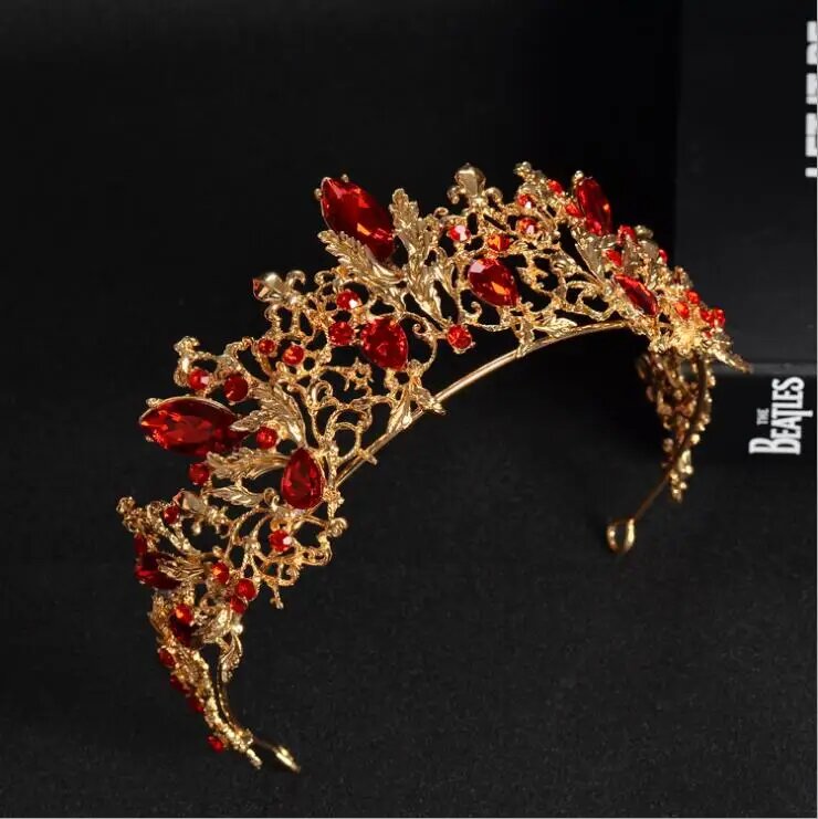 Барокко золотой цвет винтажные красные хрустальные свадебные диадемы свадебные аксессуары для волос Стразы Корона для выпускного вечера для невесты ободки