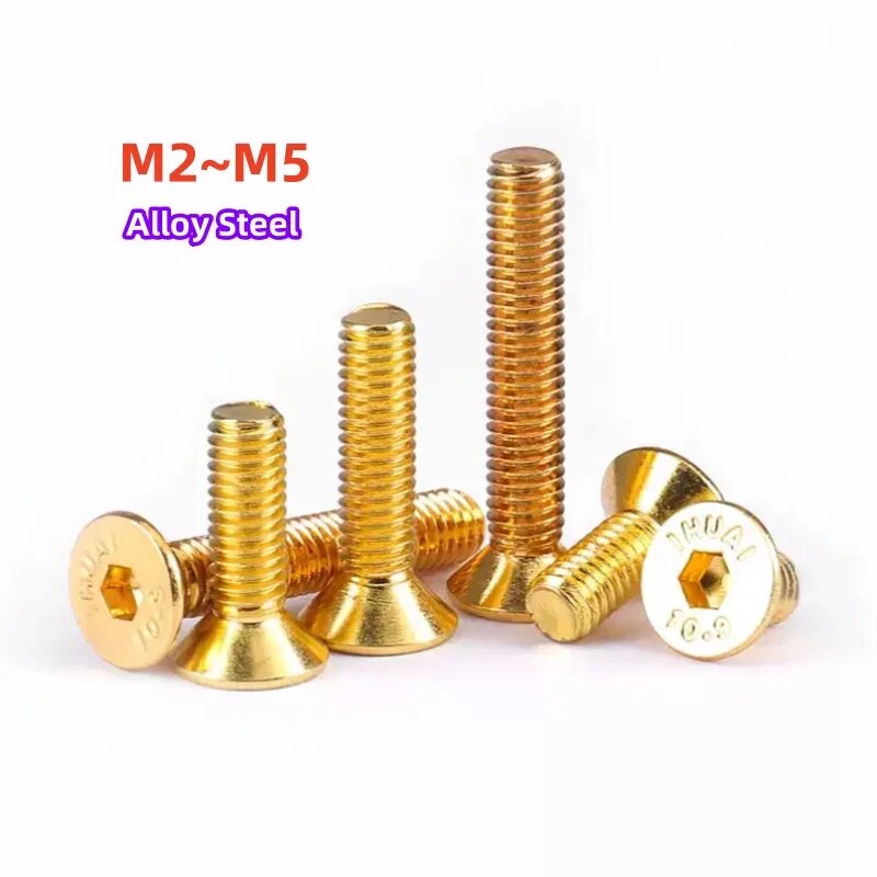 Винты с потайной головкой и шестигранной головкой M2-M5 стальные титановые золотые M3-5pcs, 5mm