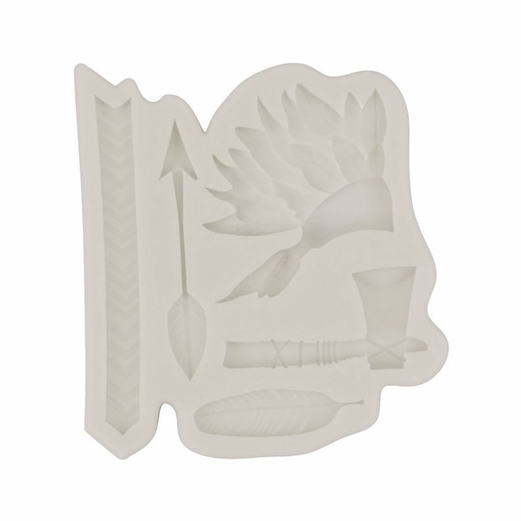 Индийский головной убор, топор из перьев, лук и стрелы, Силиконовая форма-Серый