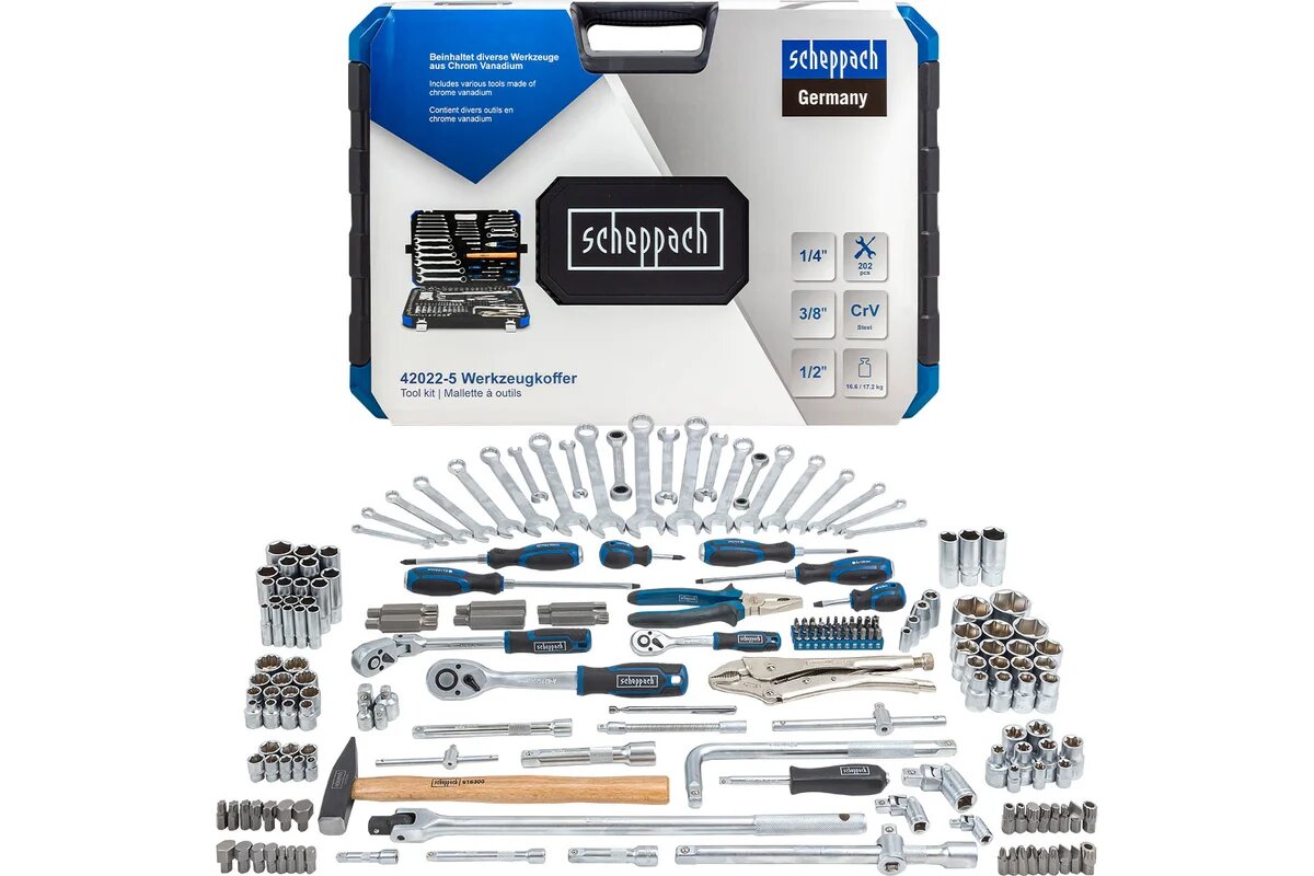 Scheppach Набор инструментов 202 предмета 1/4" 3/8" 1/2" Sch-42022-5(60807)