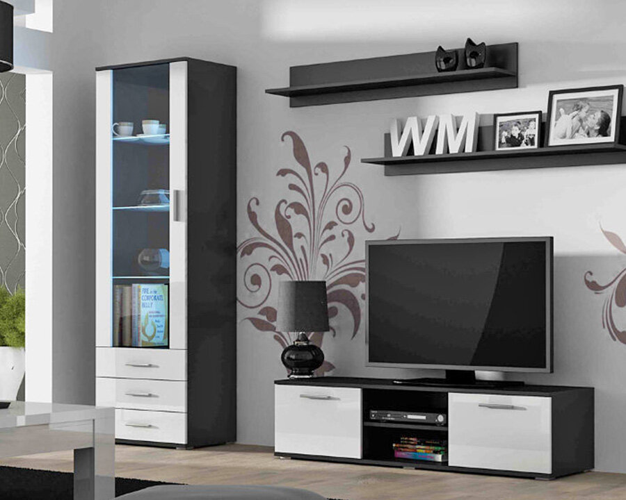 Гостиная Сохо 13 МДФ Белый DM635-6 / Черный 0190 NEW 200x41x192 см, белый, черный GOODFORM