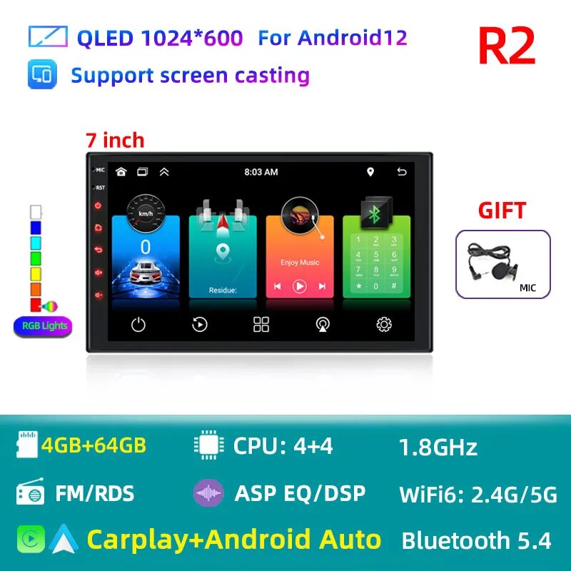 2 din 7-дюймовый автомобильный радиоприемник Android Мультимедиа CarPlay Android Auto 2 din стереоприемник Плеер 2DIN GPS 4 8 Core 4G 64G 7 R2 4G 64G CP