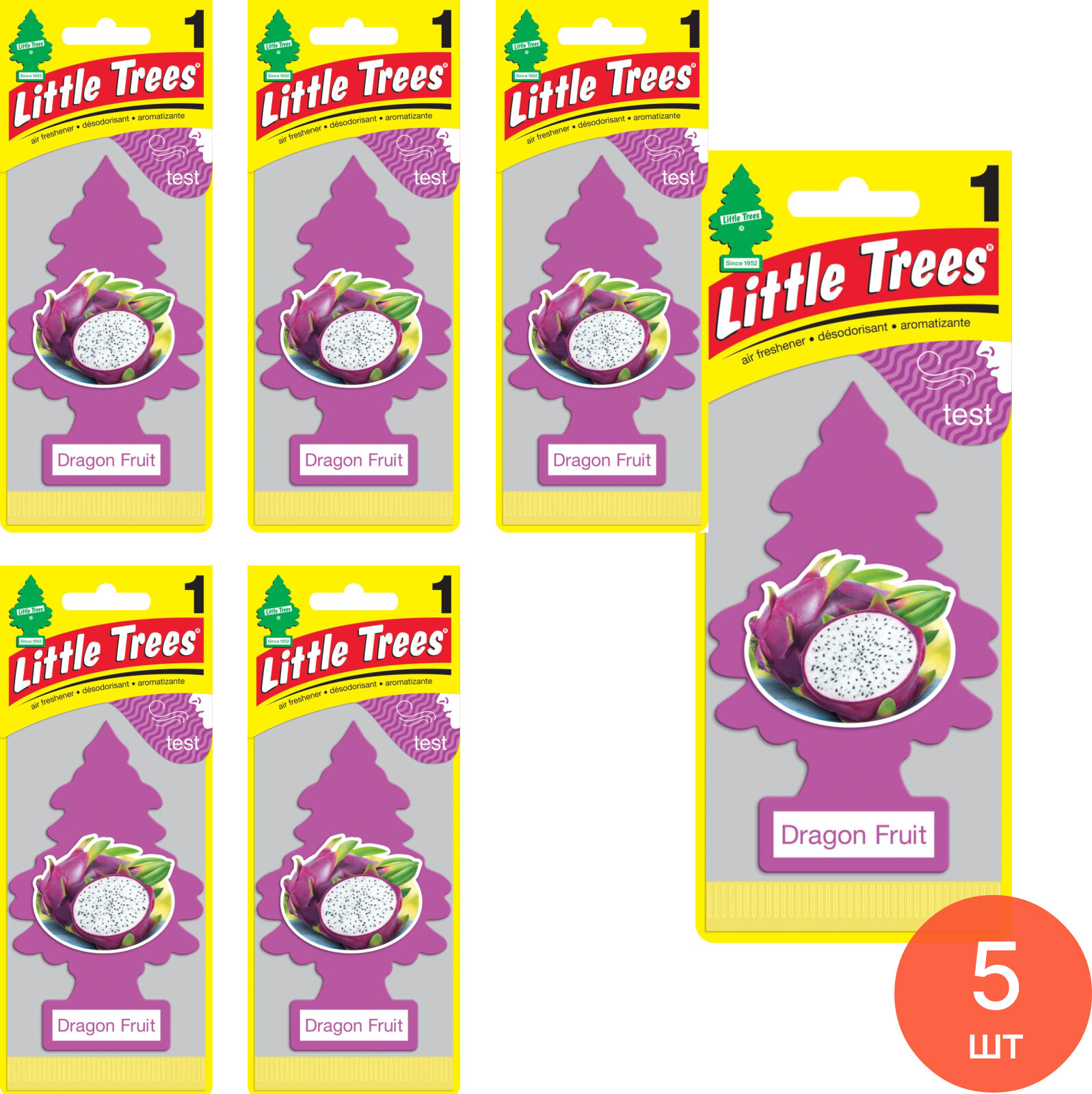 Ароматизатор автомобильный Little Trees / Литтл Трис Ёлочка Dragon Fruit подвесной, драгонфрут / автотовары (комплект из 5 шт)