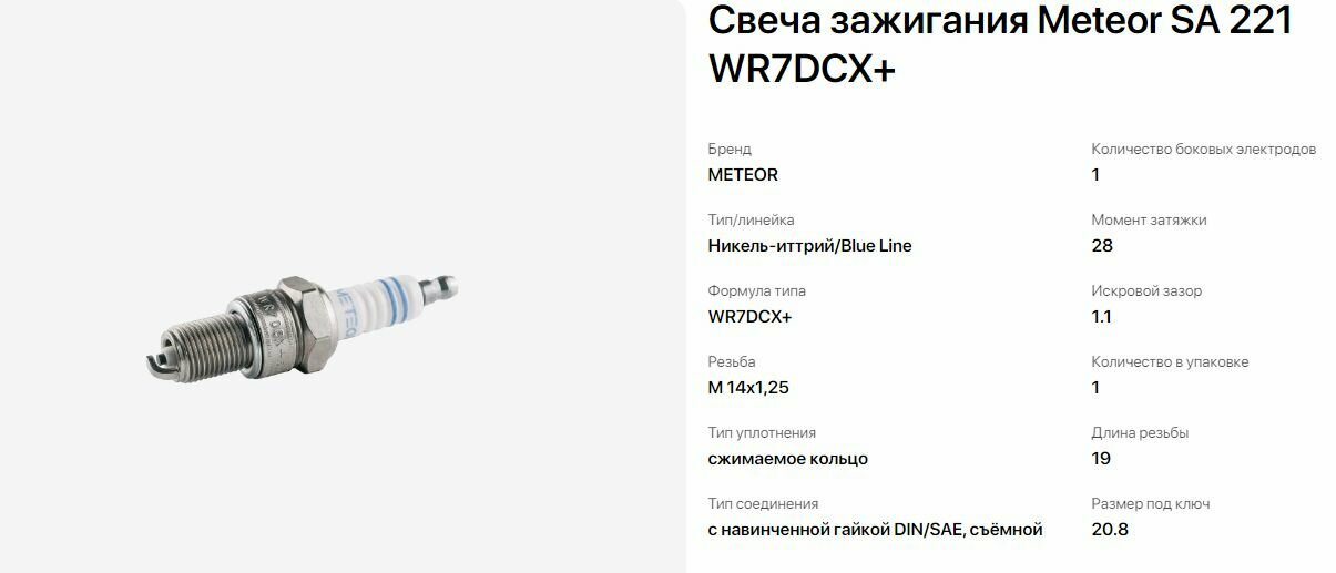 Свечи зажигания METEOR ВАЗ 2108-21099, 2110-2112 (8клап.) Калина (21114-50 Евро-III; 21114-90 Евро-II), Шеви Нива г. Энгельс