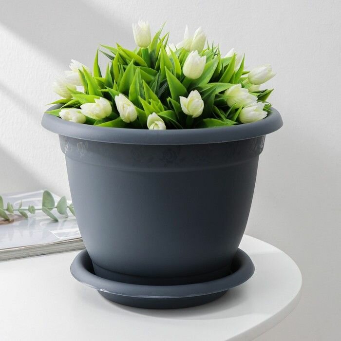 Горшок для цветов Sima-land с поддоном Aphrodite, 2,9 л, d 21 см, h 16,5 см, цвет серый