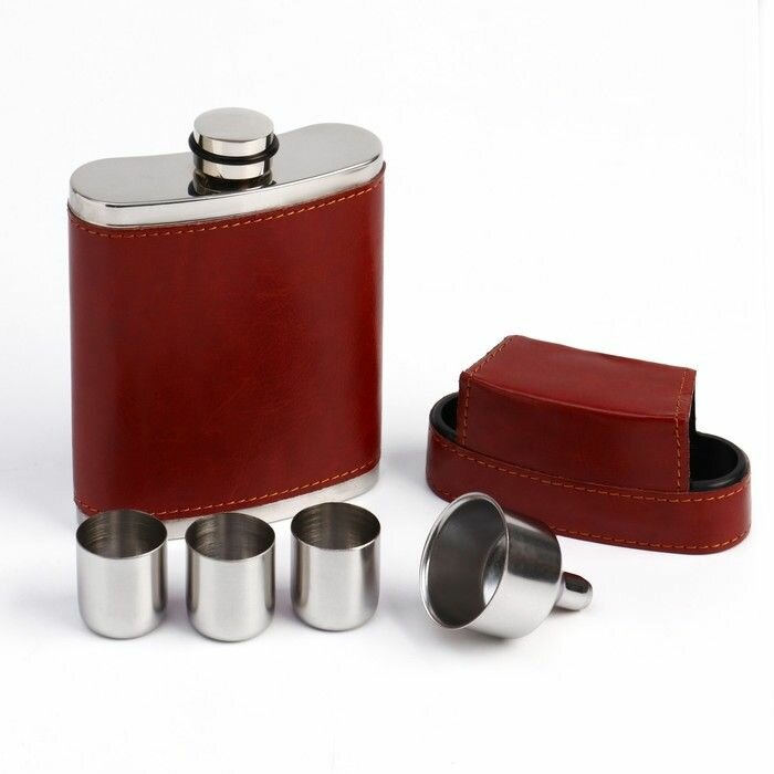 Набор для фляжки КНР 5 в 1: фляжка, стопки 3 шт, воронка, 9,5х3х13,8 см