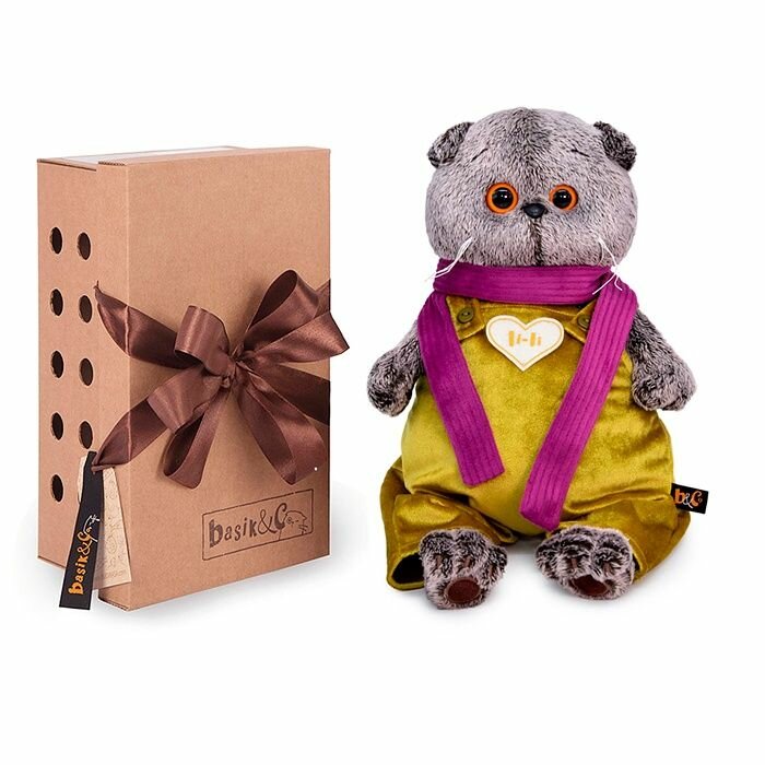 Кот игрушечный мягкий Basik&Сo Басик в бархатном комбинезоне (Ks19-209)