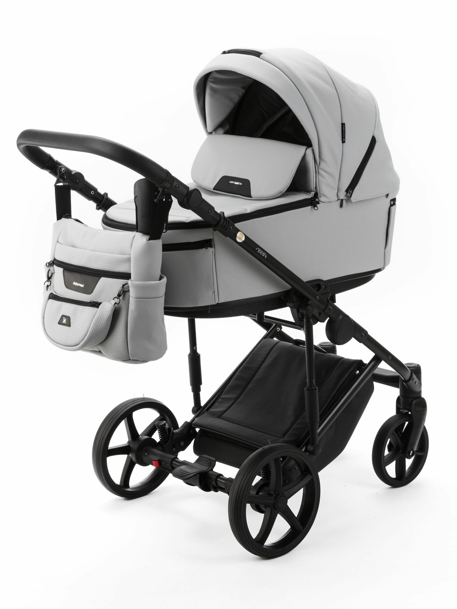 Универсальная детская коляска Adamex Zico NEW Deluxe ZN-SA3 2в1 (Светло-серая экокожа)