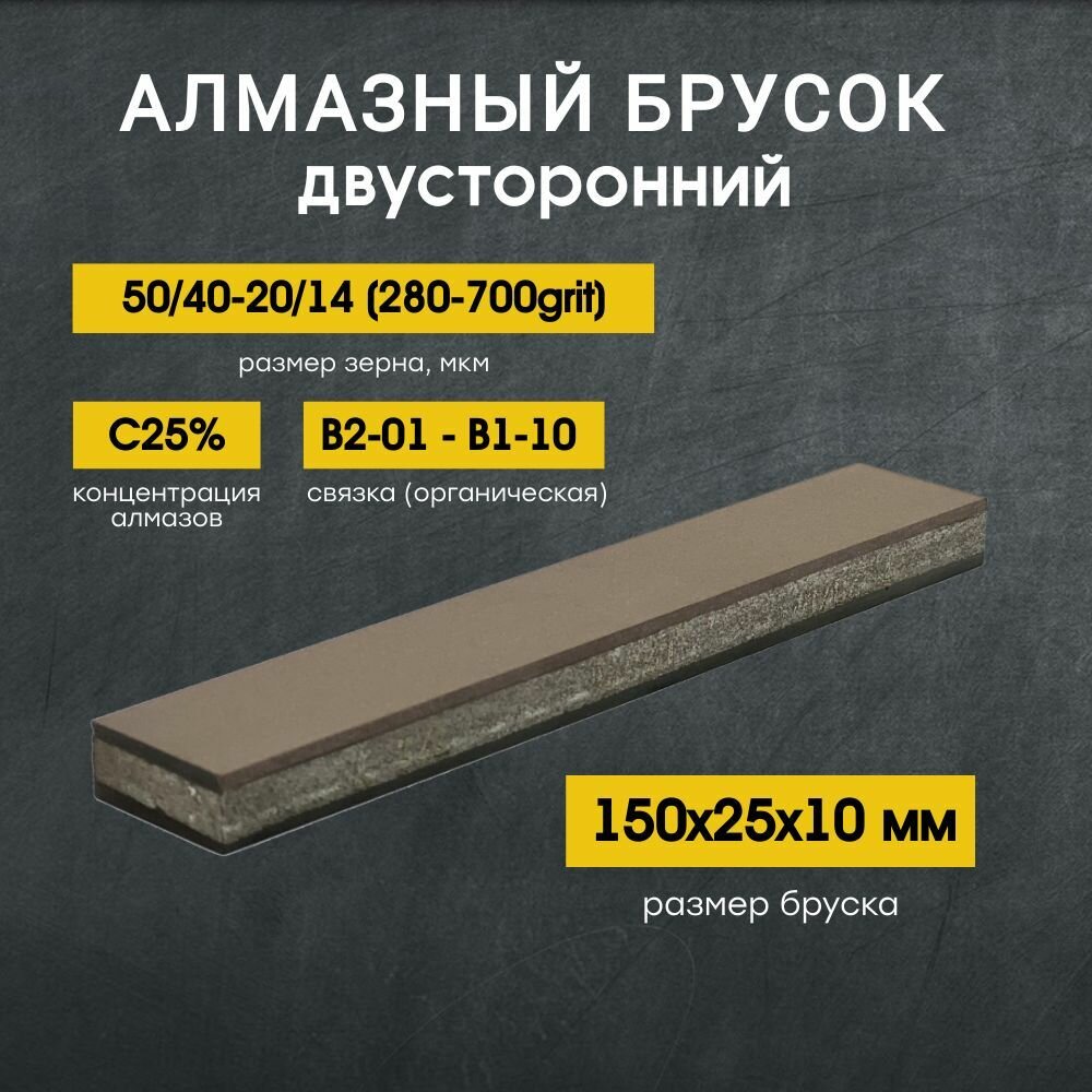 Алмазный 2-х сторонний брусок VID 150x25мм С25% 50/40-20/14 (280-700grit)