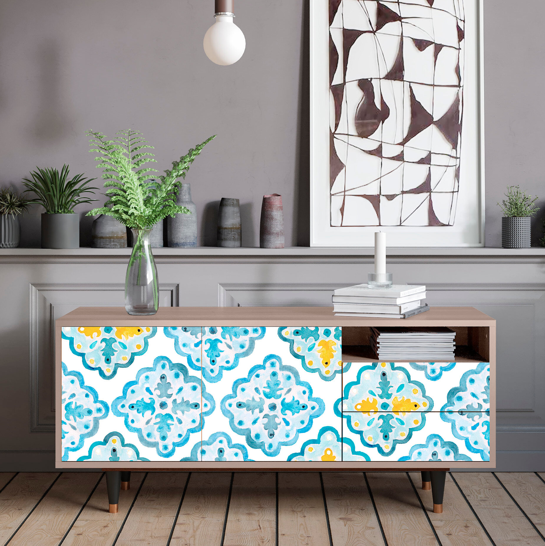 ТВ-Тумба - STORYZ - T7 Portugese tiles, Размер - 125 x 56 x 41 см, Цвет корпуса - , Бежевый