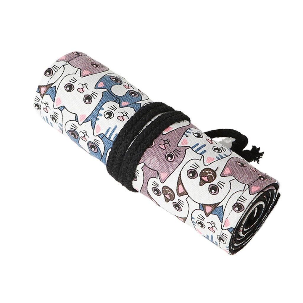 12/24/36/48/72 Отверстия Милые Кошки Пенал Для Карандашей Сумка Для Хранения Карандашей Рулон Холста Сумка-Органайзер Для Карандашей