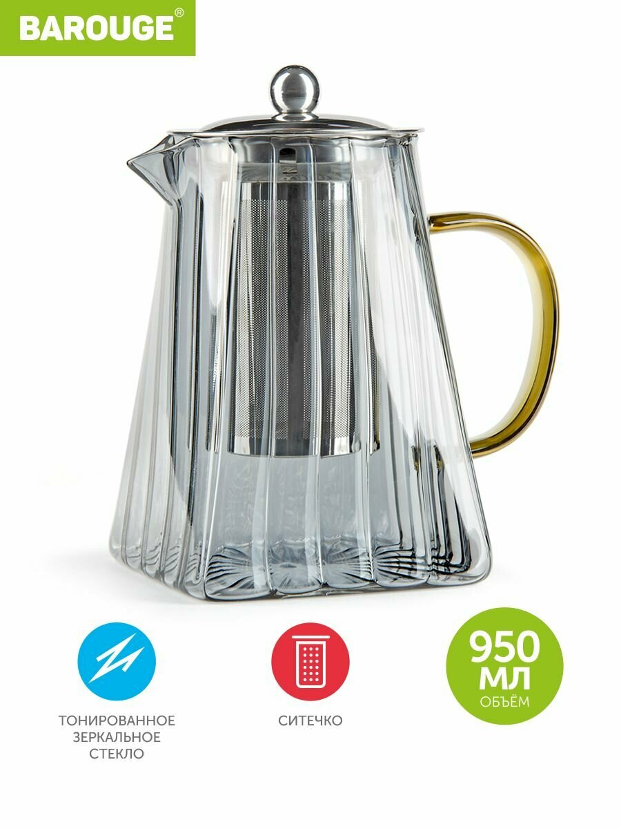 Заварочный чайник из рифленого стекла, 950 мл