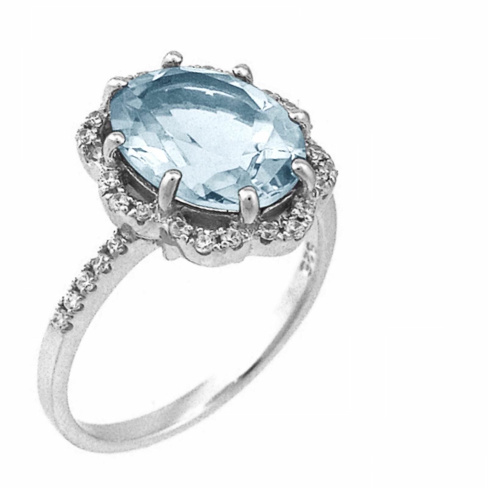 Кольцо тонкое, серебро, 925 проба, родирование, топаз, фианит