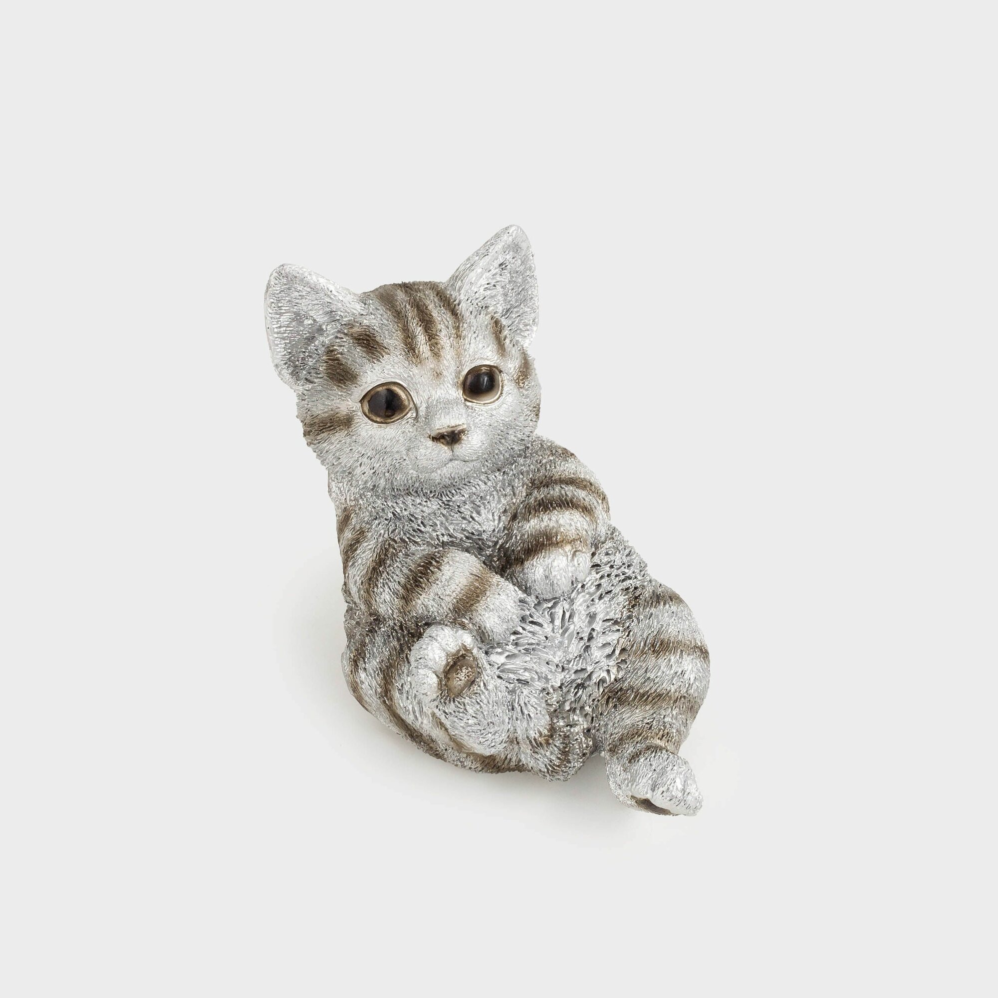 Статуэтка, 12 см, полирезин, серебристая, Котенок лежит, Cat